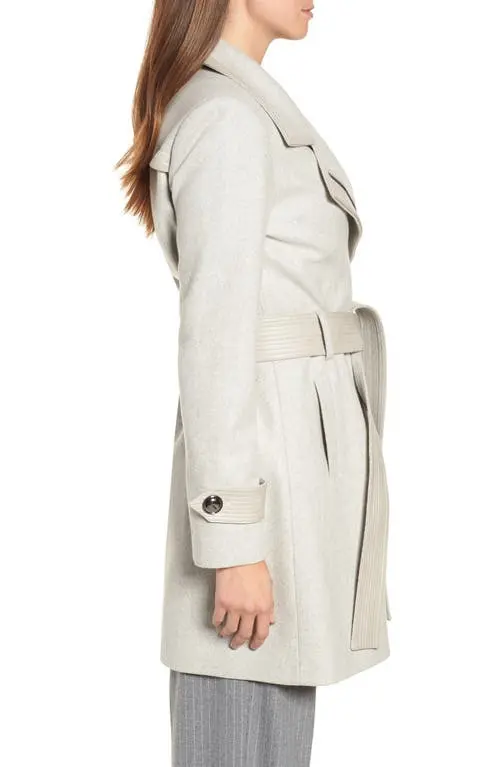 Badgley Mischka Wool-blend Coat With Faux Leather Trim
