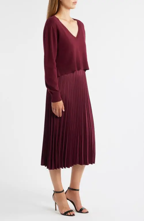 Sam Edelman Pleated Slipdress And Sweater Set - Burgundy