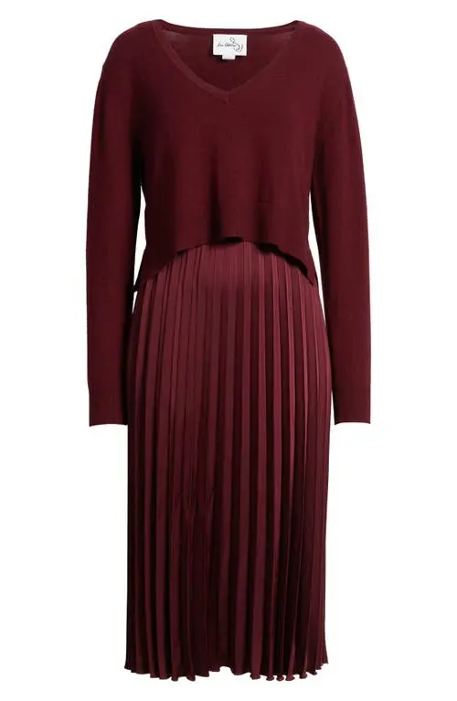 Sam Edelman Pleated Slipdress And Sweater Set - Burgundy