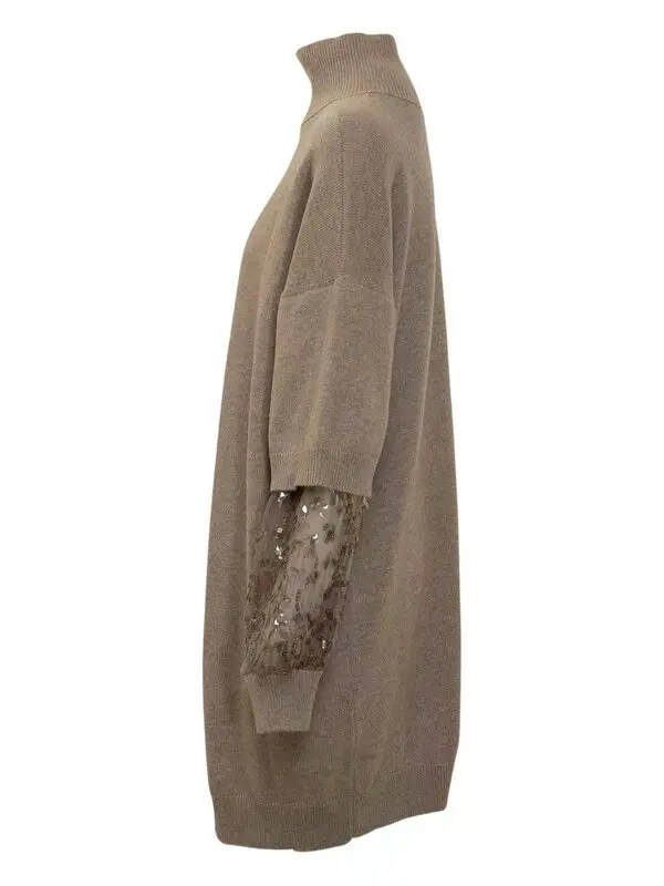 Brunello Cucinelli Turtleneck Day Dress With Sleeve Inserts