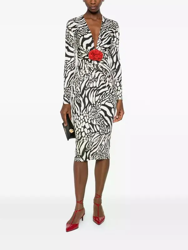 ROSERRY Malllorca Zebra Print Midi Dress - Black