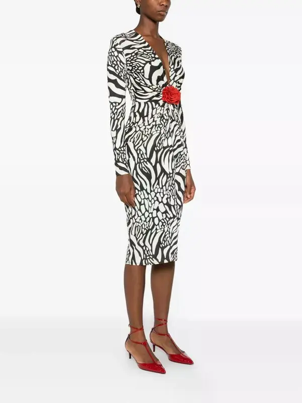 ROSERRY Malllorca Zebra Print Midi Dress - Black