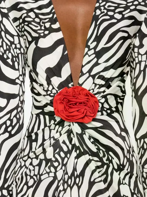 ROSERRY Malllorca Zebra Print Midi Dress - Black