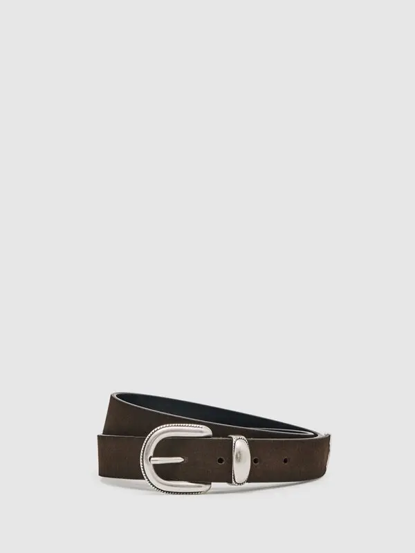 REISS Austin Suede Western-style Belt - Dark Brown
