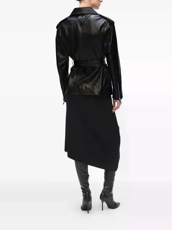 Karl Lagerfeld Belted Leather Biker Jacket