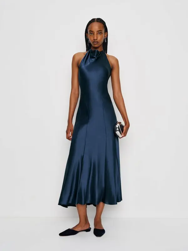 REFORMATION Kaylah Silk Maxi Dress - Navy