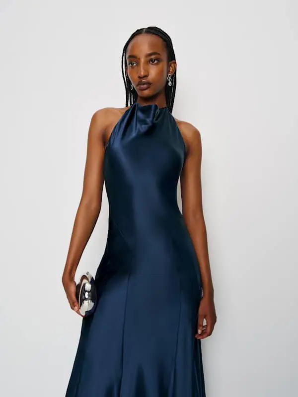 REFORMATION Kaylah Silk Maxi Dress - Navy