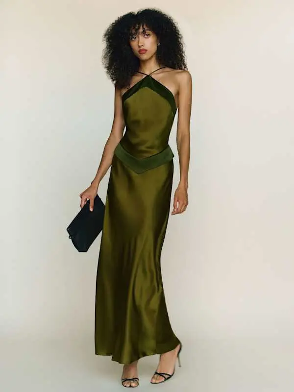 REFORMATION Jillian Silk Dress - Green