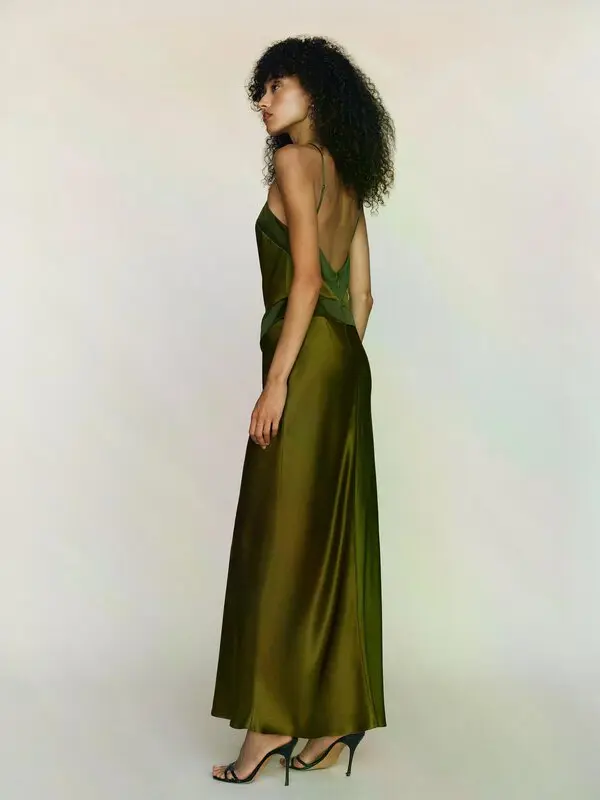 slim fit dress slacks Rent The Selia Green Linen Dress By Reformation main image 0