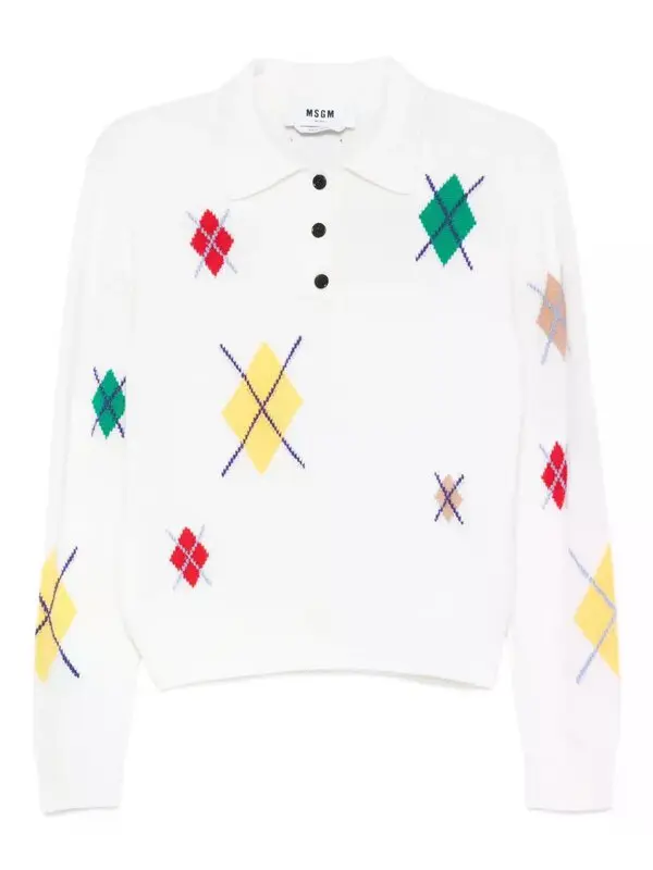 MSGM Diamond-pattern Polo-neck Sweater - White