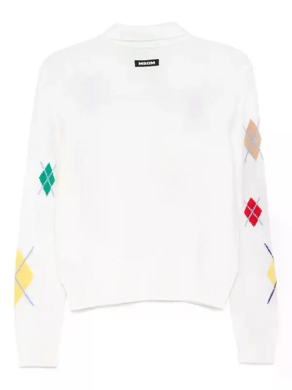 MSGM Diamond-pattern Polo-neck Sweater - White