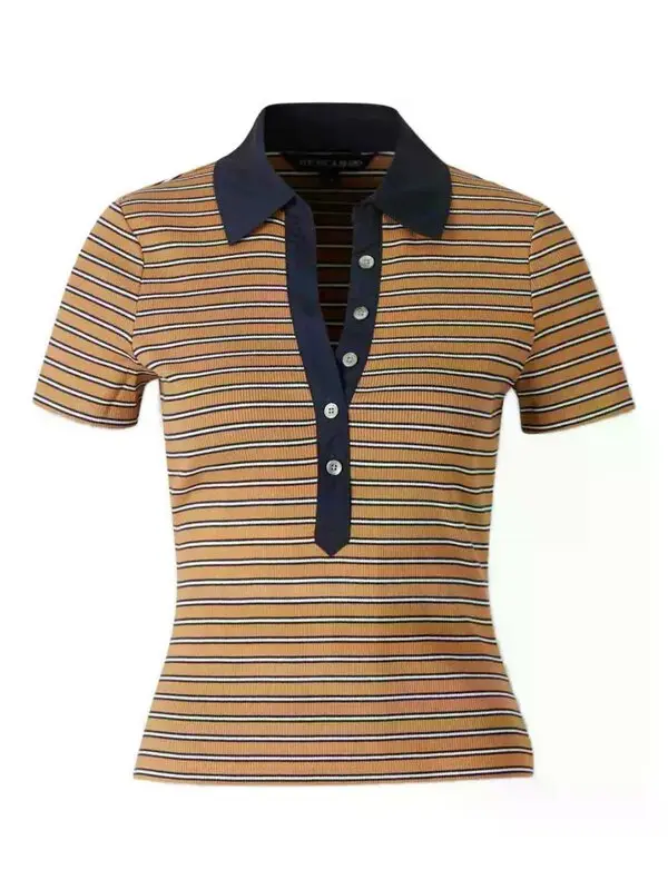 Veronica Beard Striped Ribbed Polo Shirt - Brown