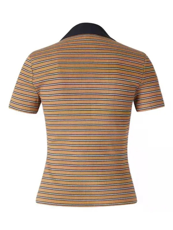 Veronica Beard Striped Ribbed Polo Shirt - Brown