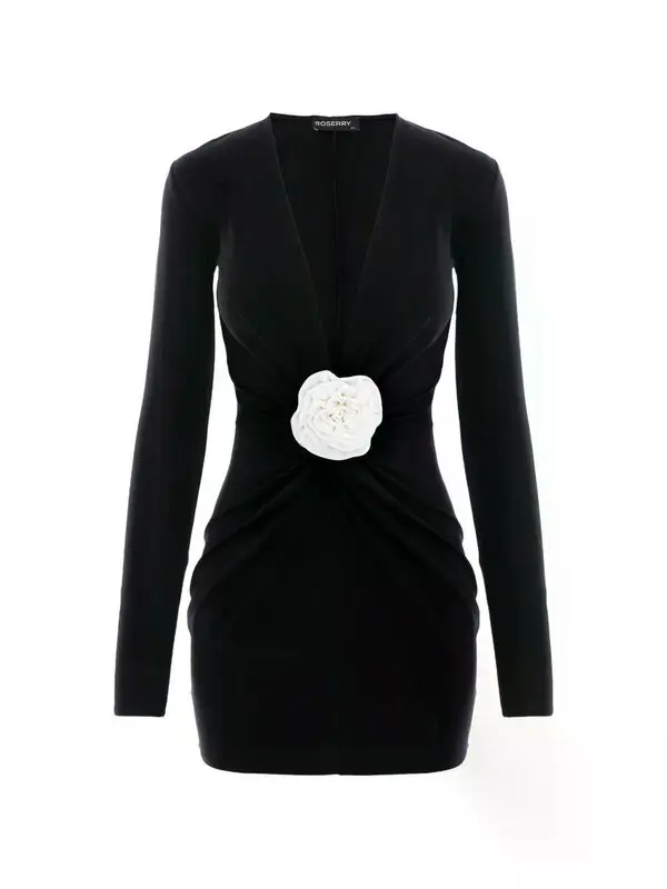 ROSERRY Rose-embellished Mini Dress - Black