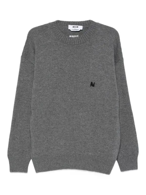 MSGM Logo-embroidered Wool Sweater - Grey