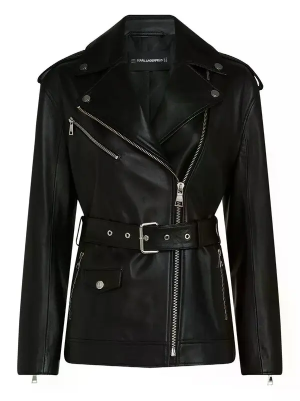 Karl Lagerfeld Belted Leather Biker Jacket