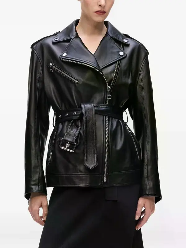 Karl Lagerfeld Belted Leather Biker Jacket