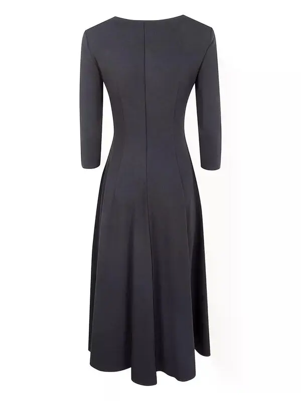 DRHOPE Quarter-sleeve Pleated Midi Dress - Black
