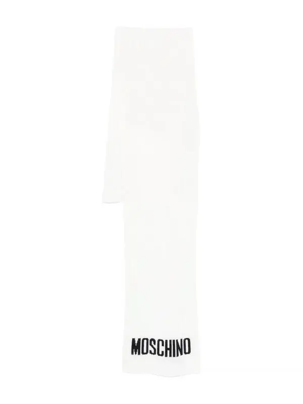 Moschino Ribbed Logo Scarf - White