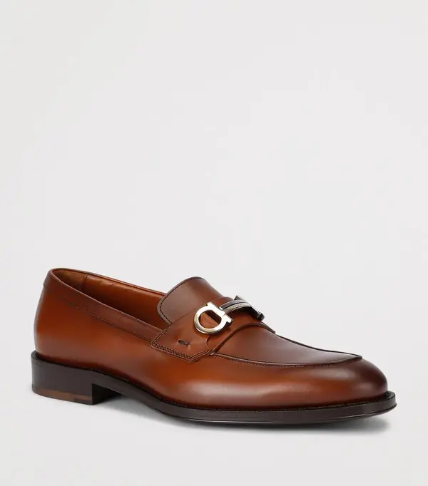 FERRAGAMO Leather Benedict Loafers With Gancini Bit Detail
