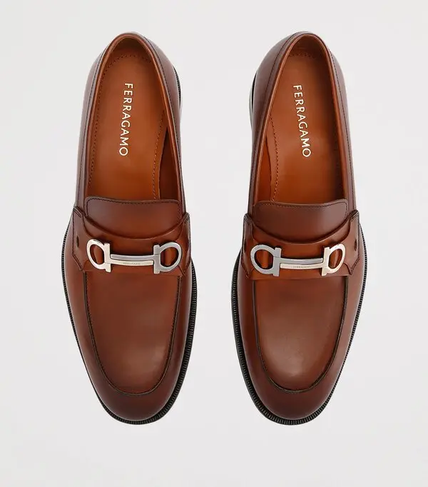 FERRAGAMO Leather Benedict Loafers With Gancini Bit Detail