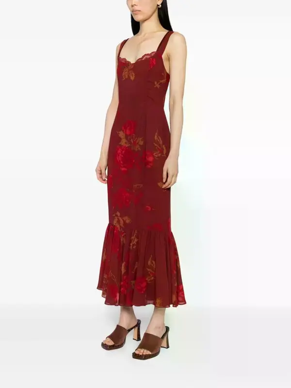 REFORMATION Irisa Floral Lace Dress - Red