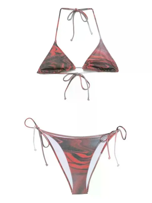 Jean Paul Gaultier Blurry Roses Triangle Bikini - Red