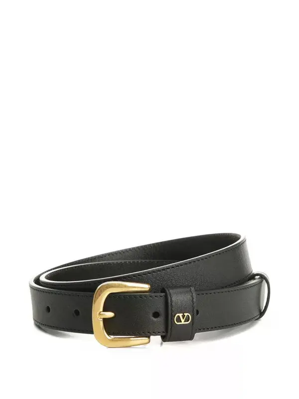 Valentino Garavani Leather Belt With Gold-tone Buckle - Black