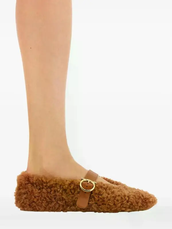 FERRAGAMO Shearling Ballet Flats - Brown