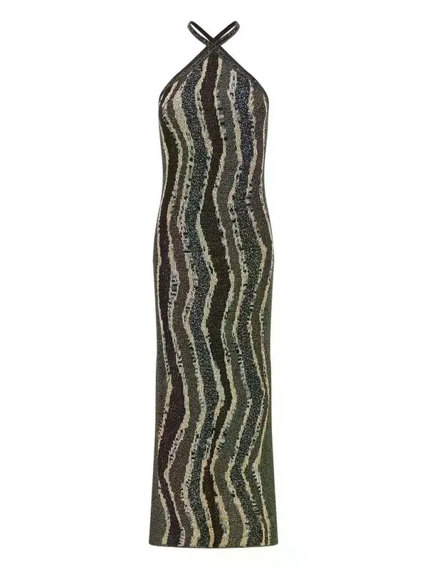 Missoni Wave-pattern Halterneck Maxi Dress - Brown
