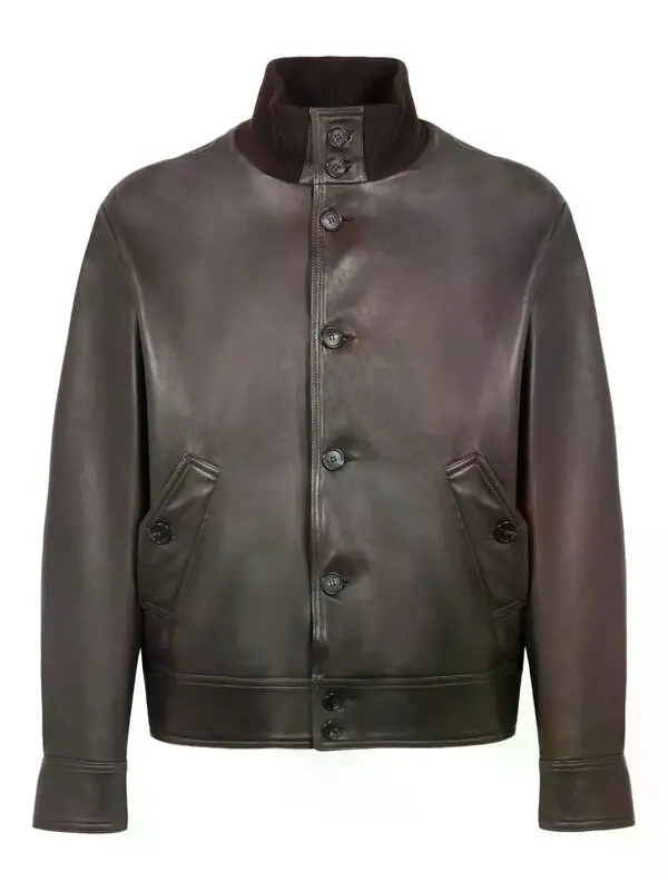 SLOWEAR Ribbed-collar Leather Jacket