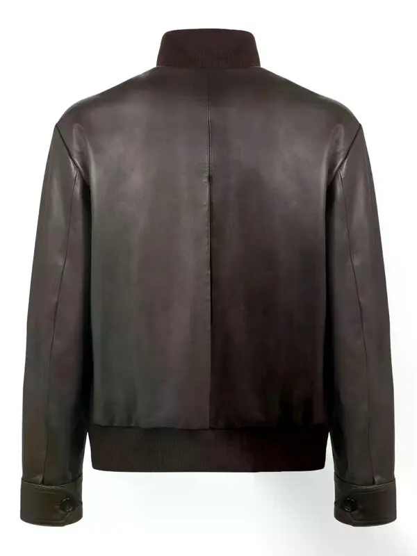 SLOWEAR Ribbed-collar Leather Jacket