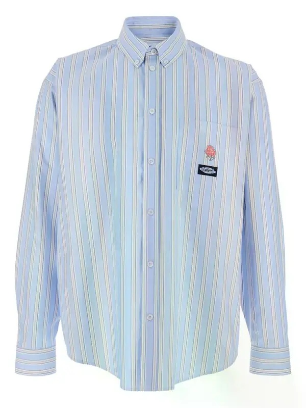 MSGM Striped Rose-embroidered Shirt