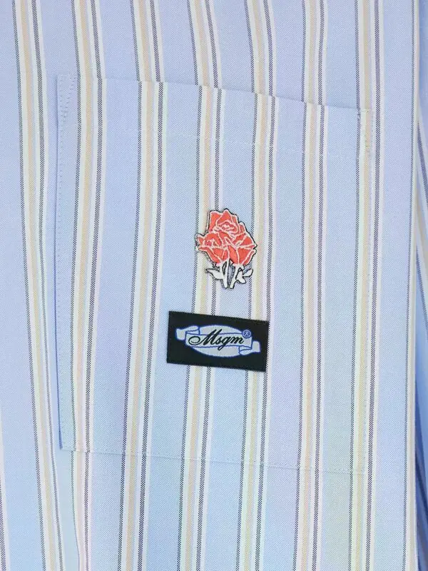 MSGM Striped Rose-embroidered Shirt