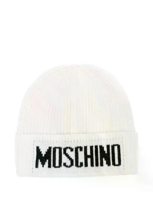 Moschino Logo-embroidered Ribbed Beanie - Neutrals