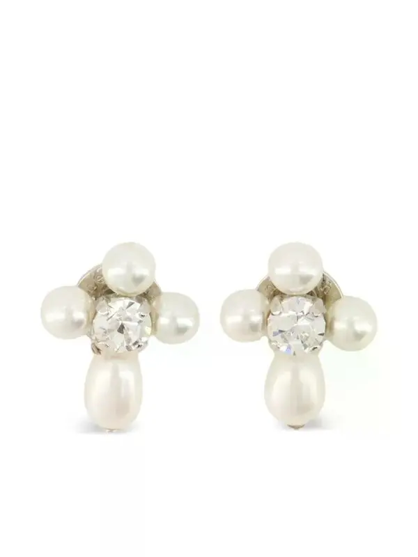 Simone Rocha Pearl And Crystal Cross Earrings - Silver