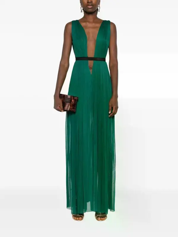 ROSERRY Santorini Pleated V-neck Maxi Dress - Green