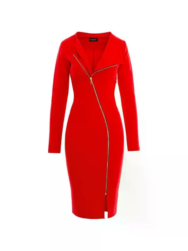 ROSERRY Asymmetric Zip-front Midi Dress - Red