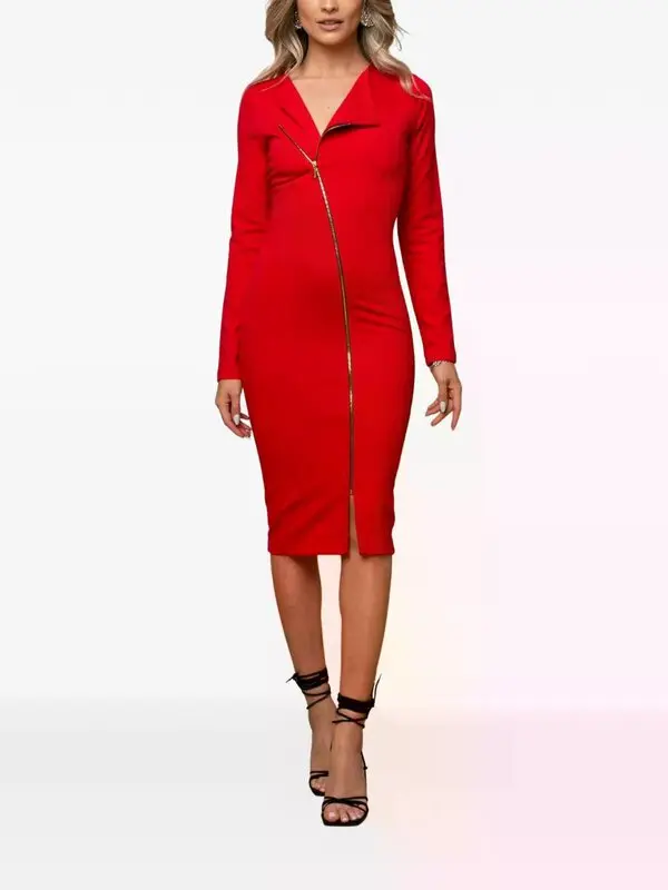 ROSERRY Asymmetric Zip-front Midi Dress - Red