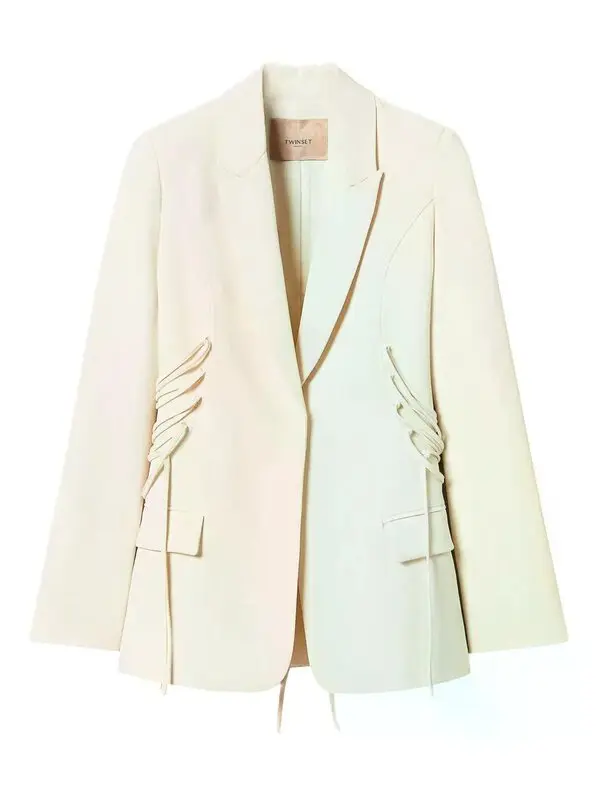 TWINSET Buttoned Blazer With Lace-up Detail - Neutrals