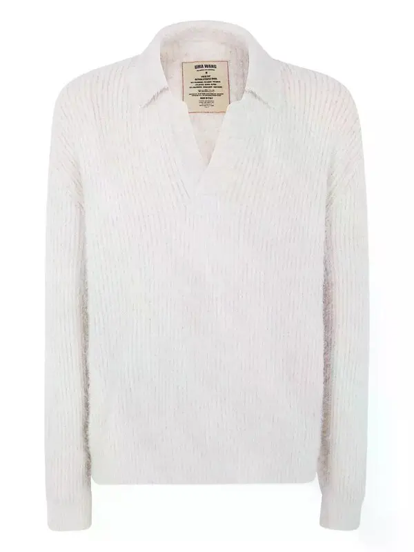 UMA WANG Polo-neck Ribbed Sweater - Neutrals