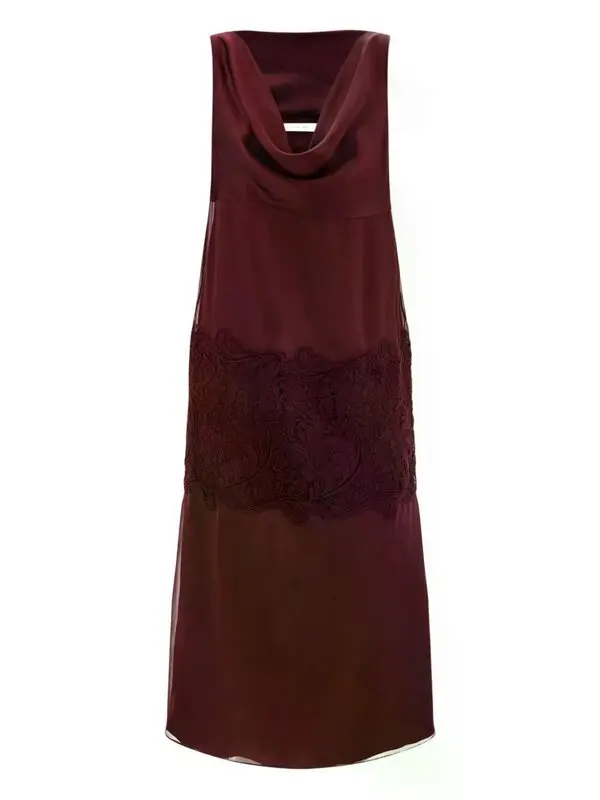 FERRAGAMO Cowl-neck Lace-insert Midi Dress - Red