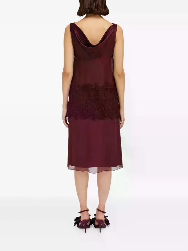 FERRAGAMO Cowl-neck Lace-insert Midi Dress - Red
