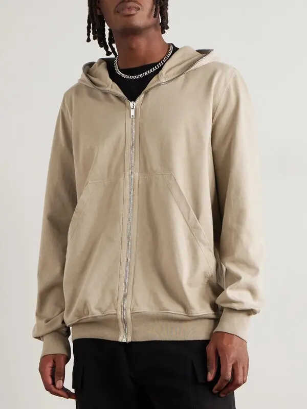 Rick Owens Cotton-jersey Zip-up Hoodie - Neutrals