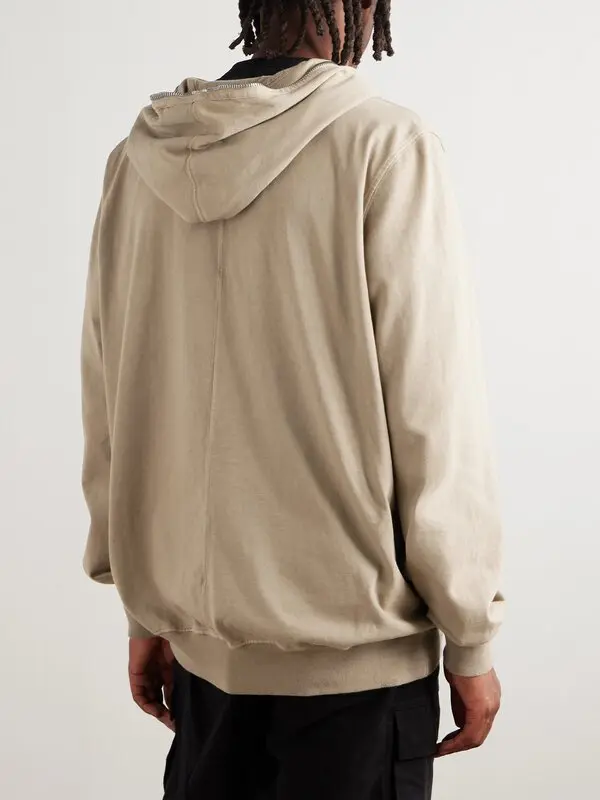 Rick Owens Cotton-jersey Zip-up Hoodie - Neutrals