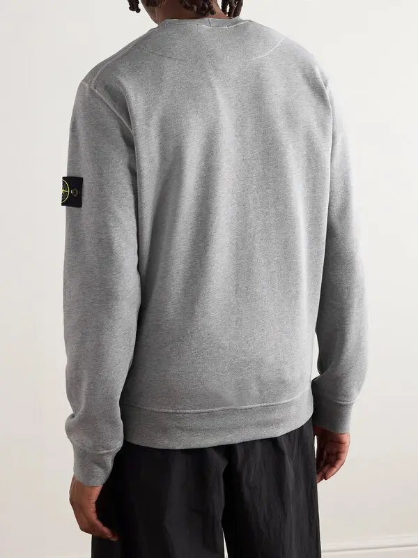 Stone Island Logo-appliquéd Garment-dyed Organic Cotton-jersey Sweatshirt - Gray