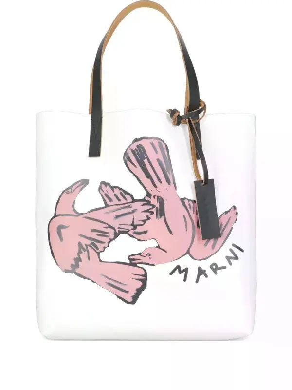 Marni Medium Bird-print Tote Bag - White