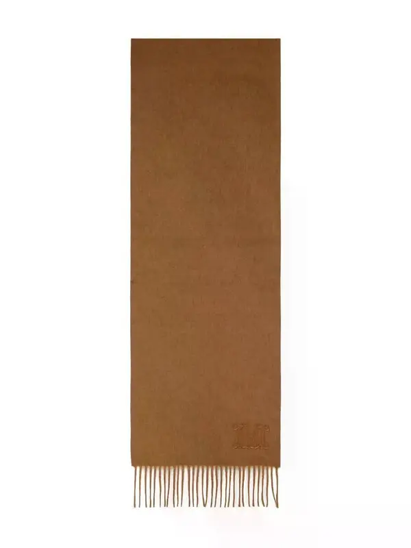 Max Mara Embroidered-monogram Fringe Scarf - Brown