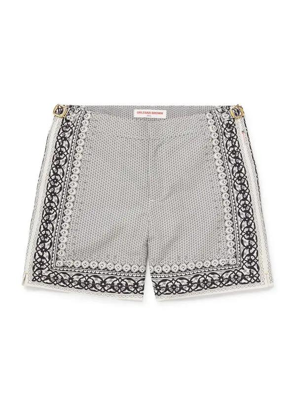 Orlebar Brown Bulldog Straight-leg Mid-length Printed Swim Shorts - Gray