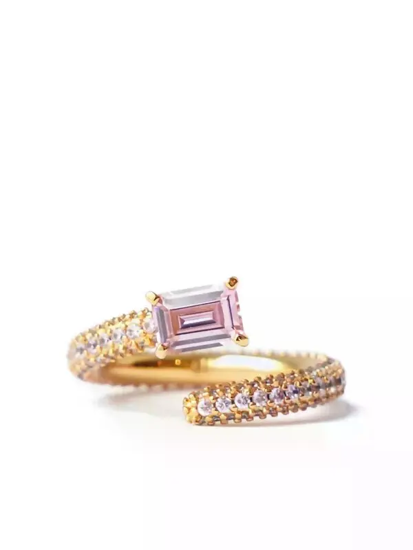 IZABEL DISPLAY Rectangle Stone Twist Band Ring - Pink